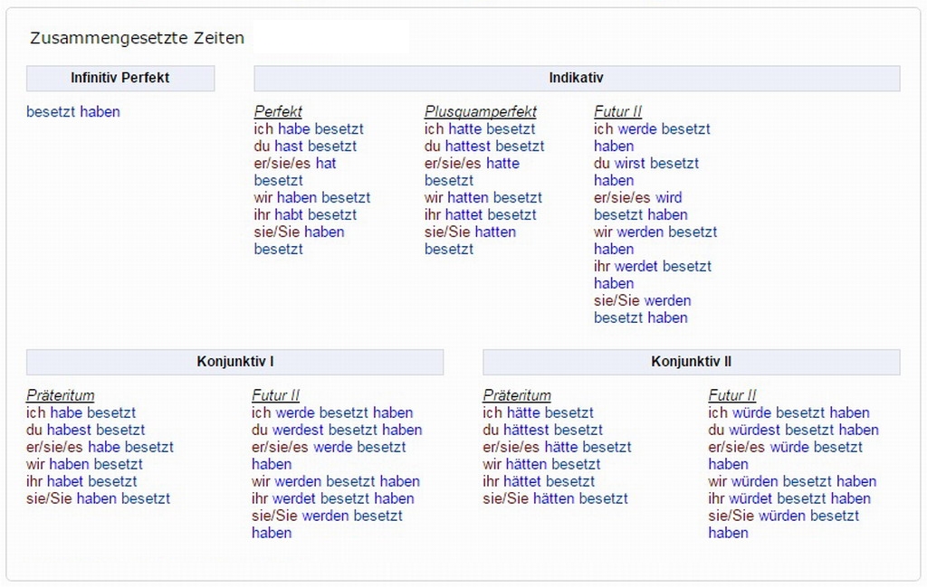 Sofisticato.ro - Verbformen von - besetzen